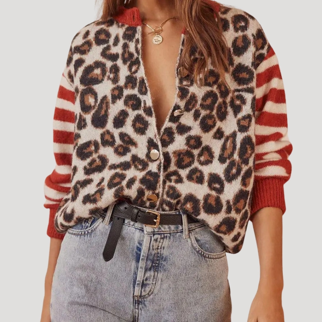 Amy - Leopard and striped knit cardigan – Klarisse St Kilda